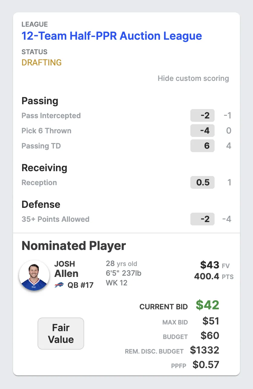 Auction Draft Calculator - Quantify Fantasy Football Player Values in ...