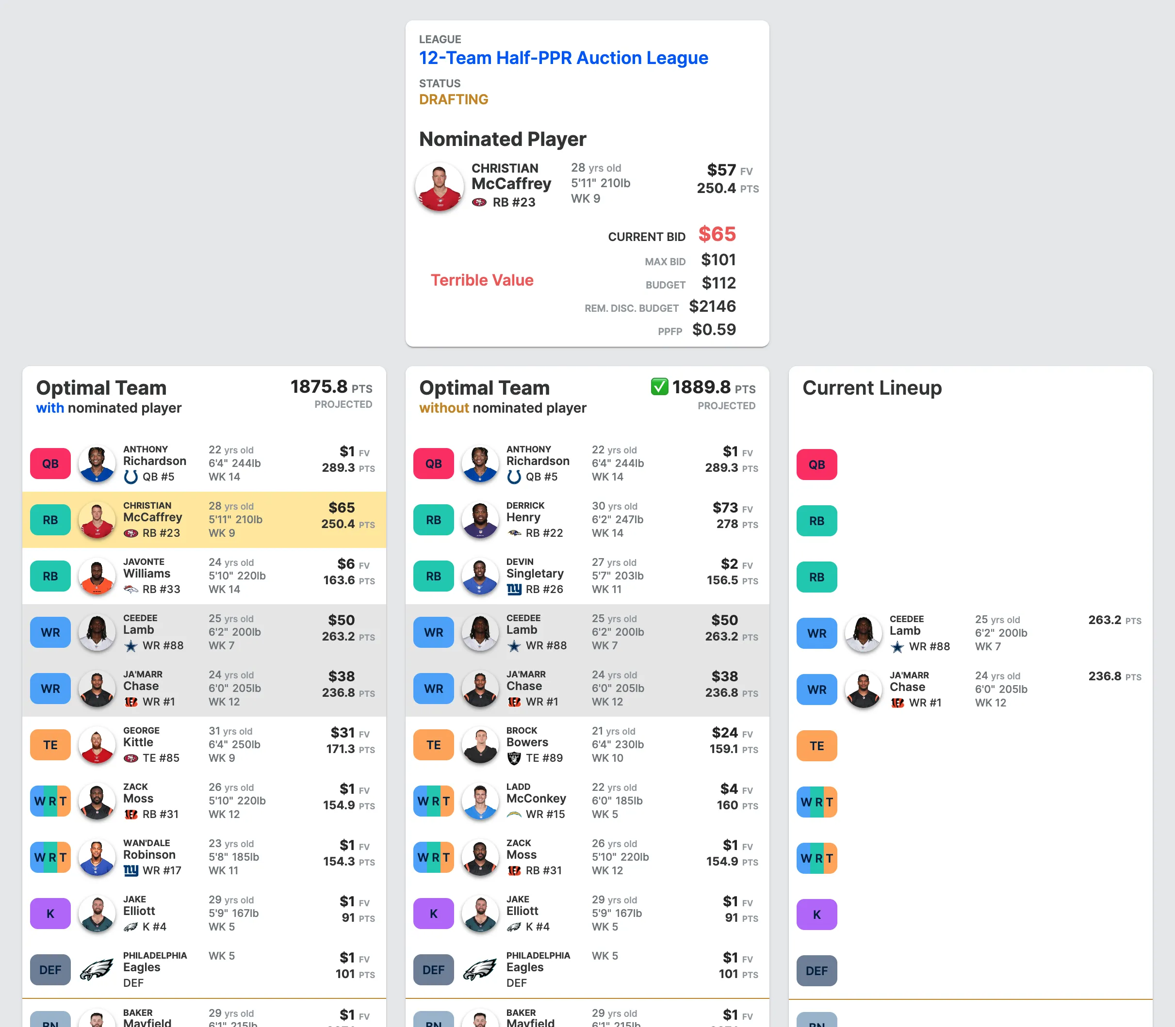Fantasy Football Auction Draft Calculator